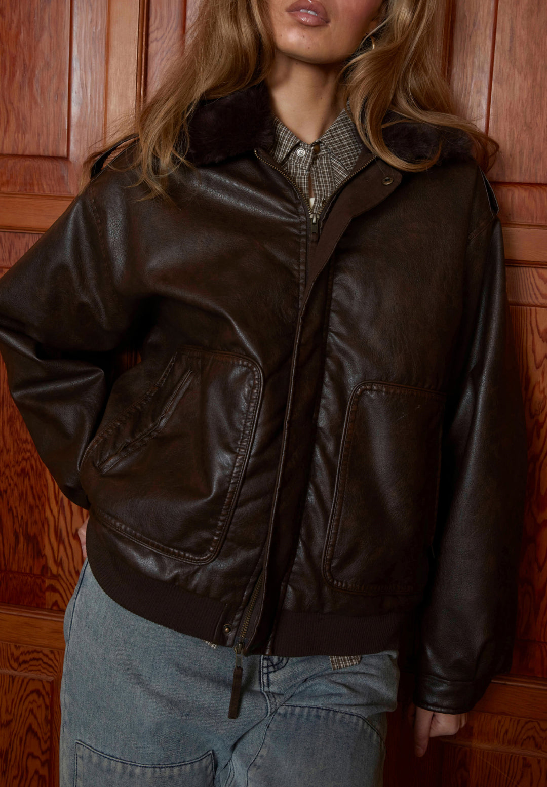 House of Sunny Cruise Flight Jacket Women – Oversized Vintage Faux ...